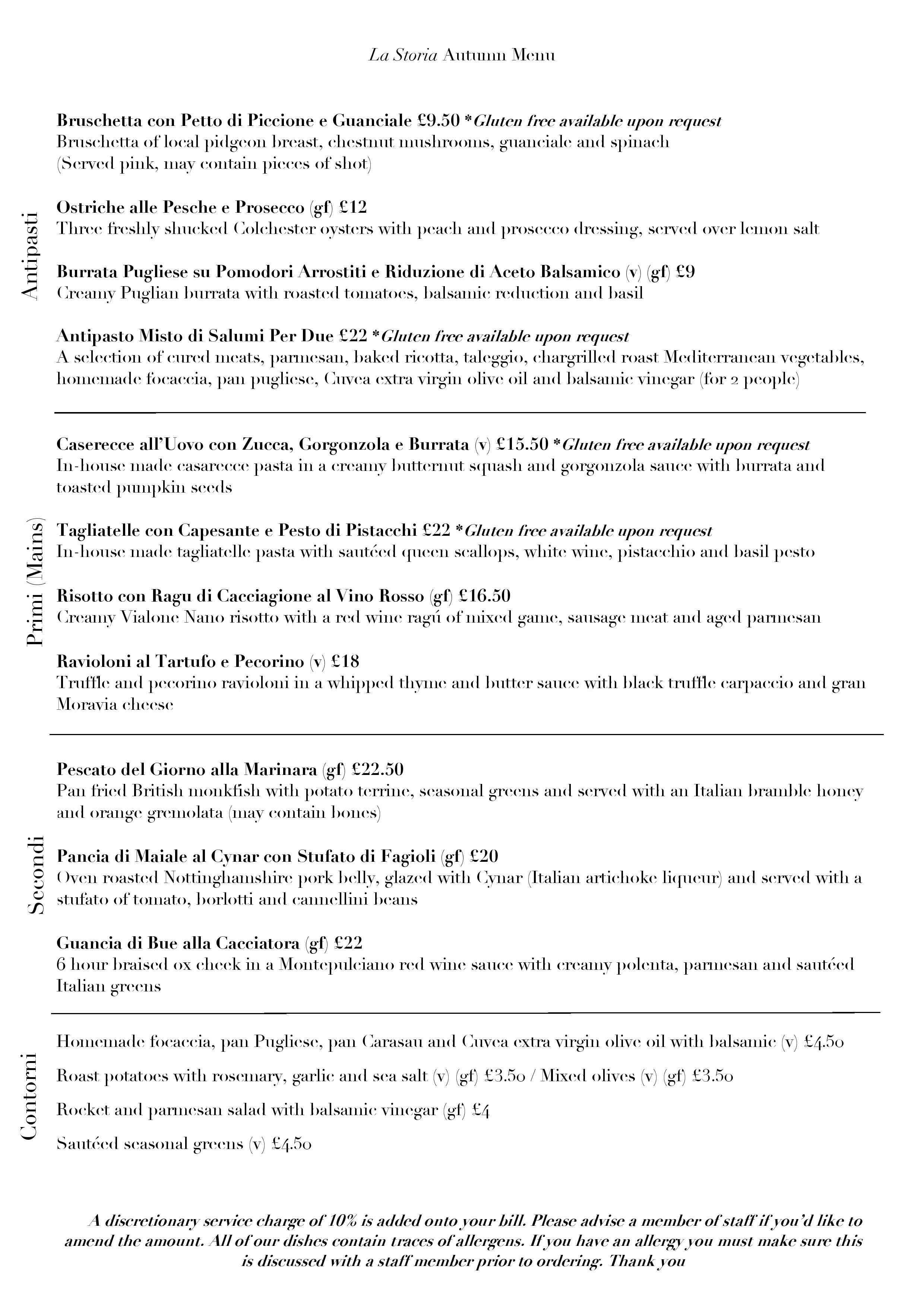 Food Menu – La Storia